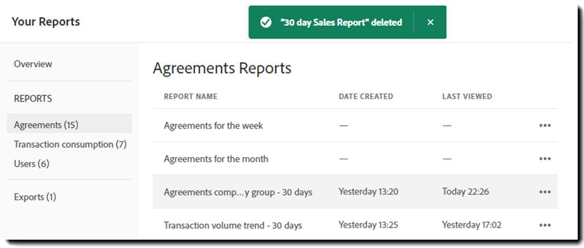 Delete A Data Export Or Agreement Chart Report